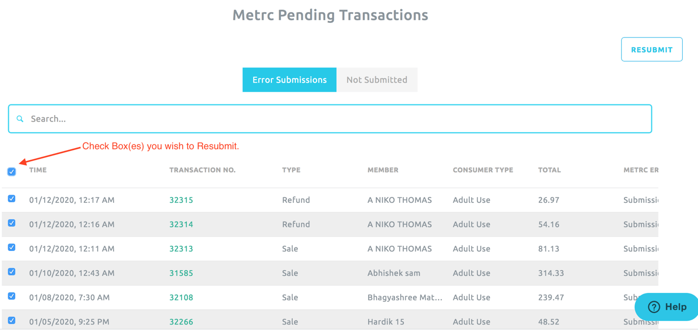 Retail | Metrc Pending Transactions