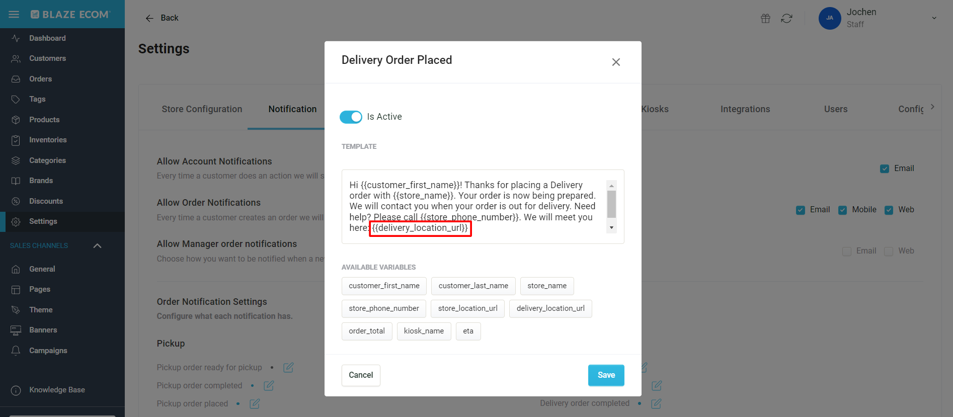 ECOM | Delivery Order Status Notifications