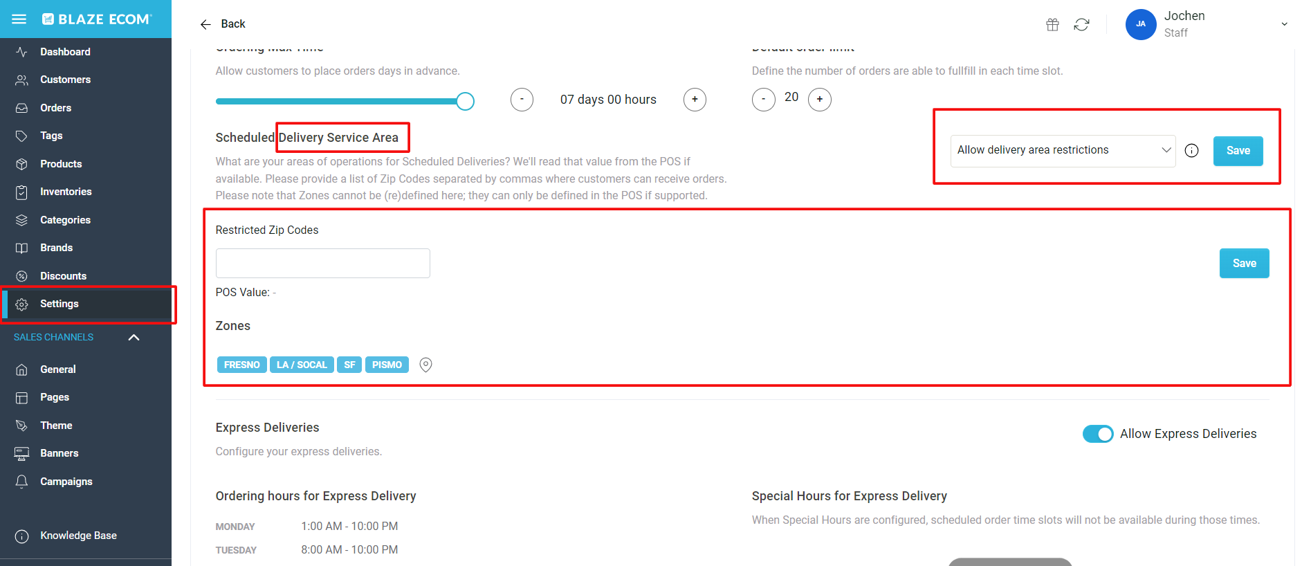 ECOM | Delivery Service Area Restrictions