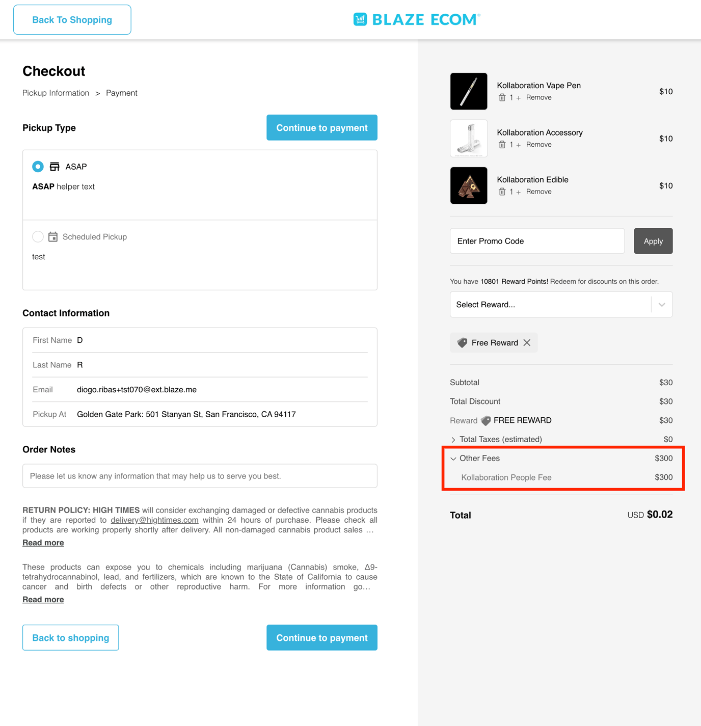 ECOM | Types of fees shown at checkout (credit, debit or delivery)