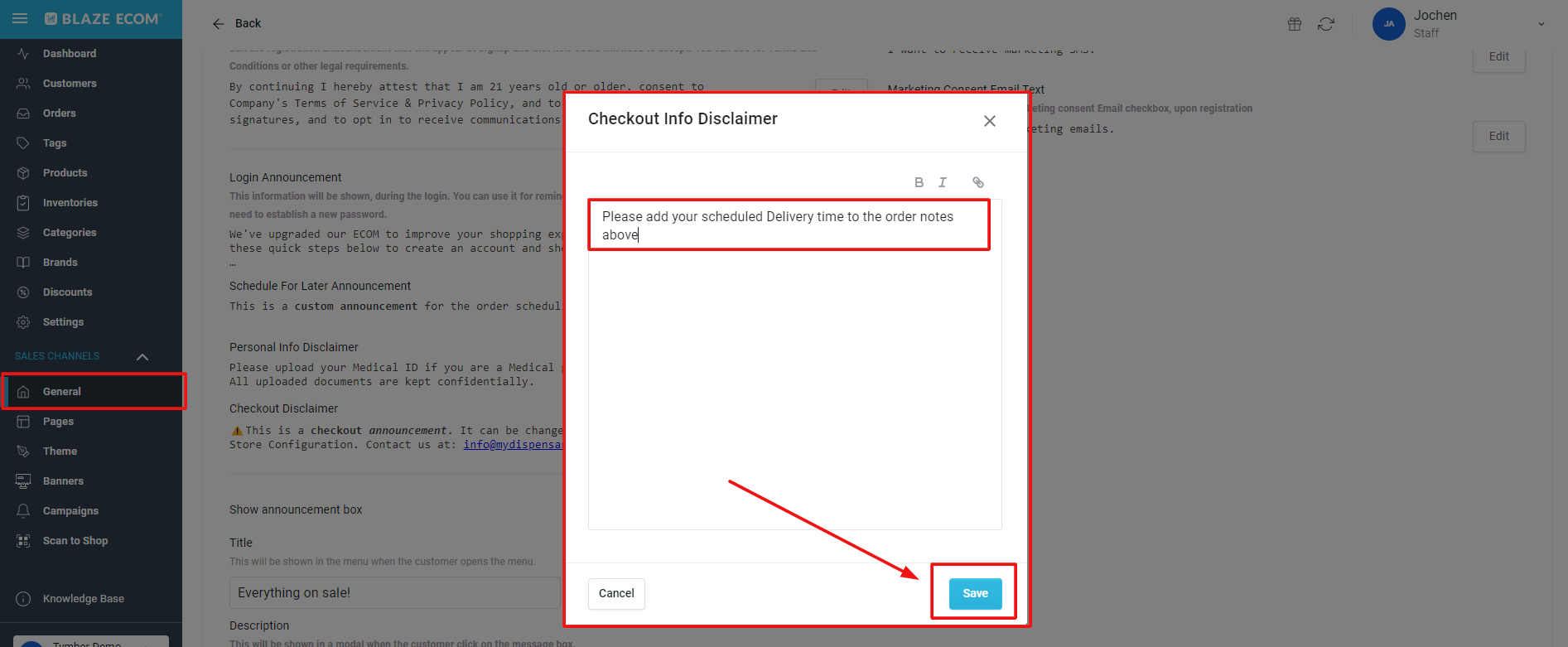 ECOM | Checkout Disclaimer Announcement