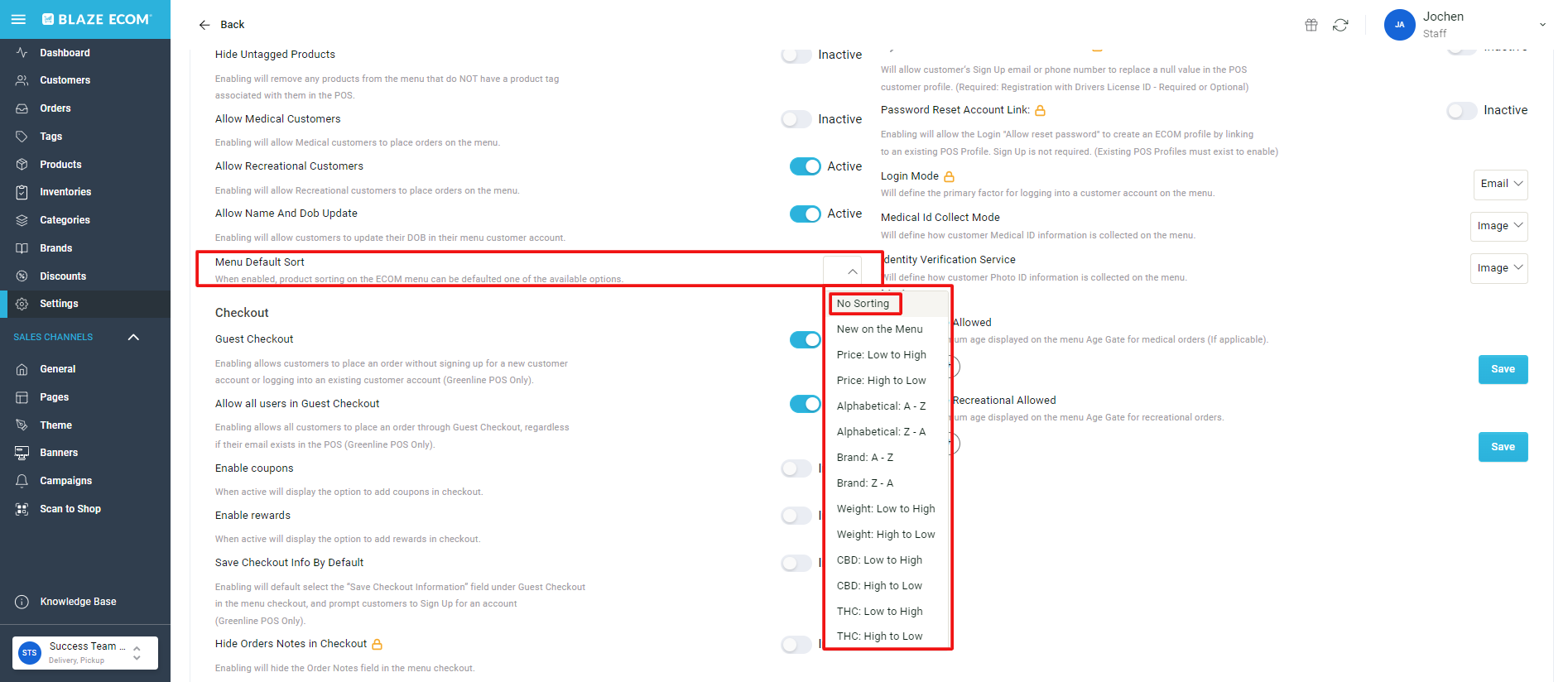 ECOM | Menu Default Sort Options in Mission Control