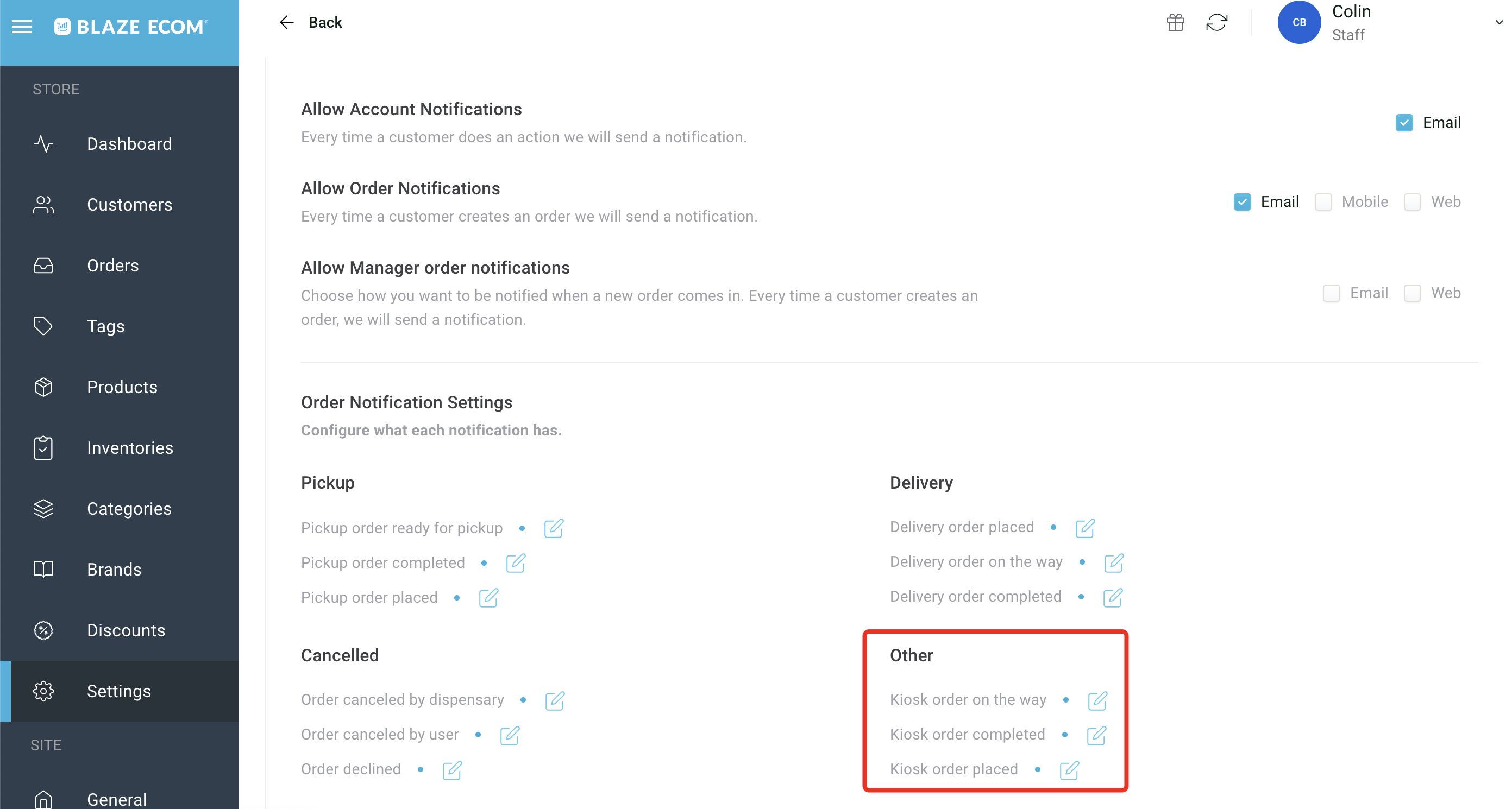 ECOM | Kiosk order Status notifications