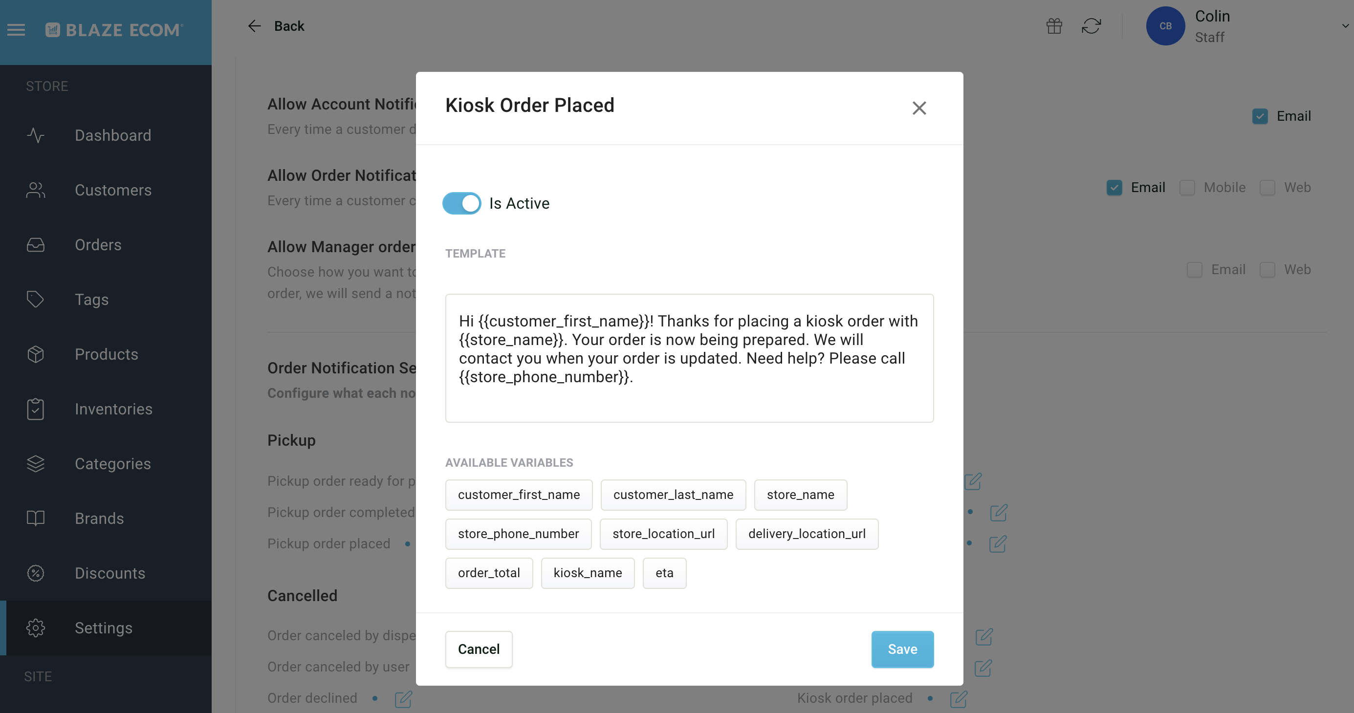 ECOM | Kiosk order Status notifications