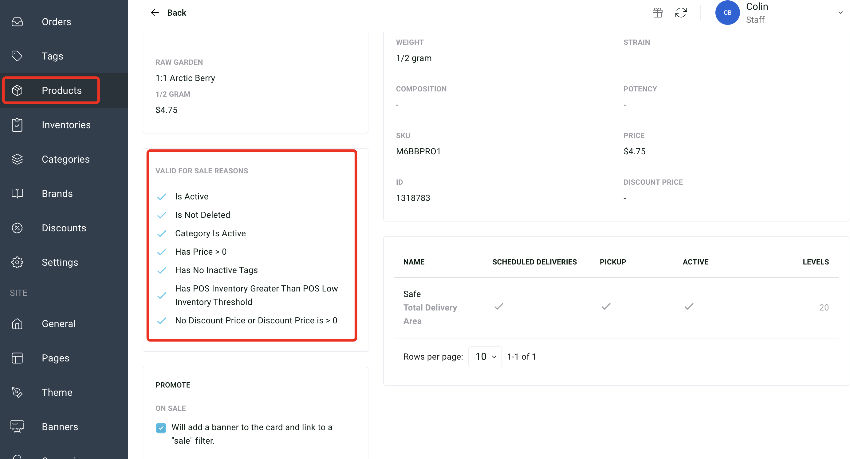 ECOM | Product validation for display on menu (Valid for Sale)