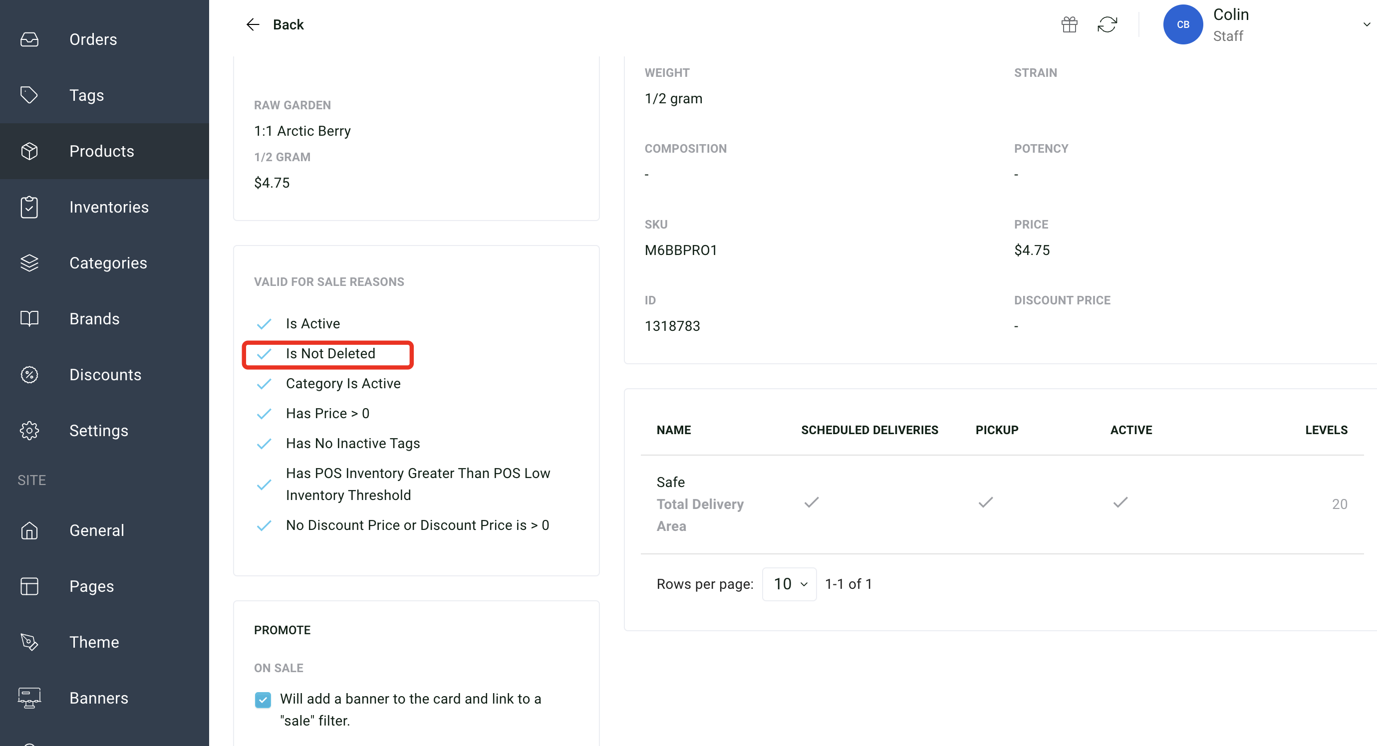 ECOM | Product validation for display on menu (Valid for Sale)